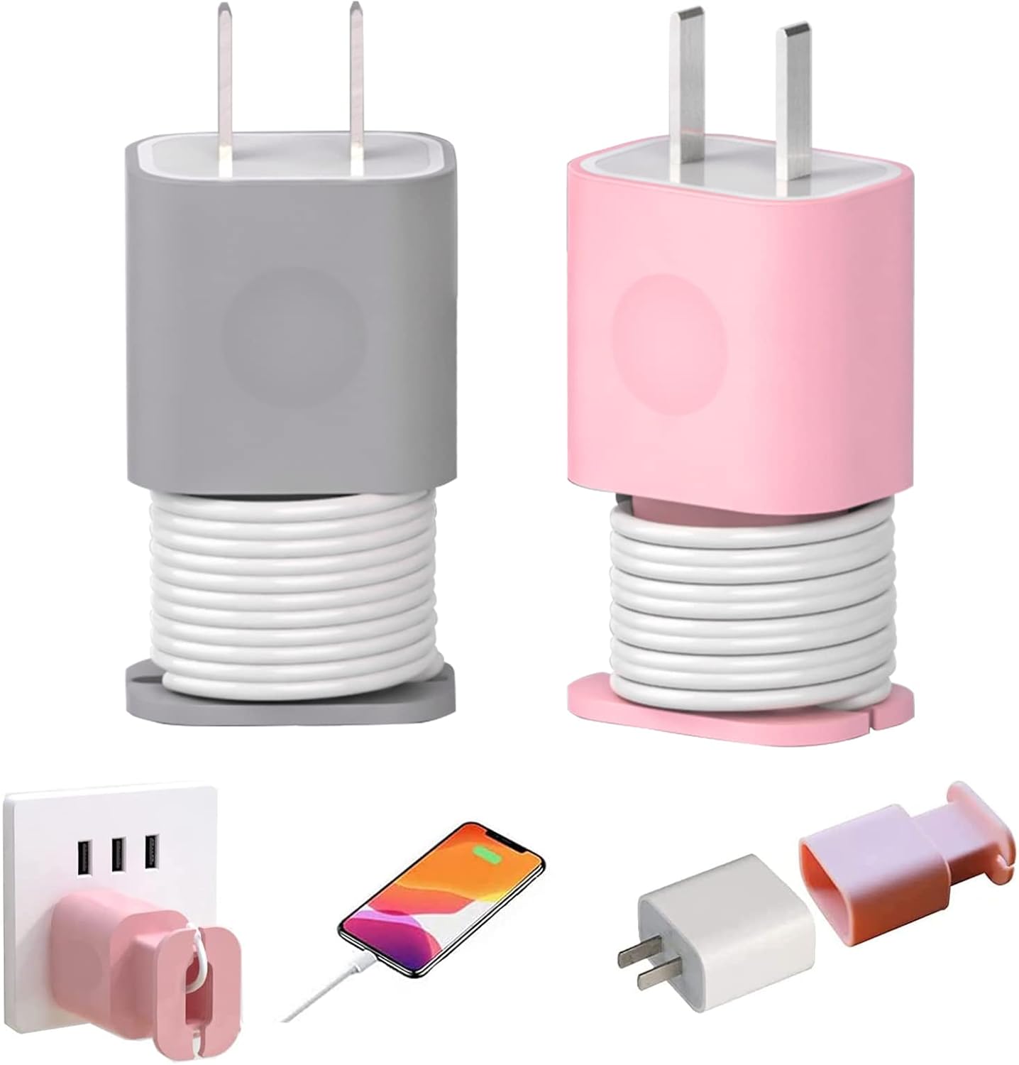 Amazon.com: 2 Pack 2 in 1 Silicone Charger Protector,Charger Cord ...