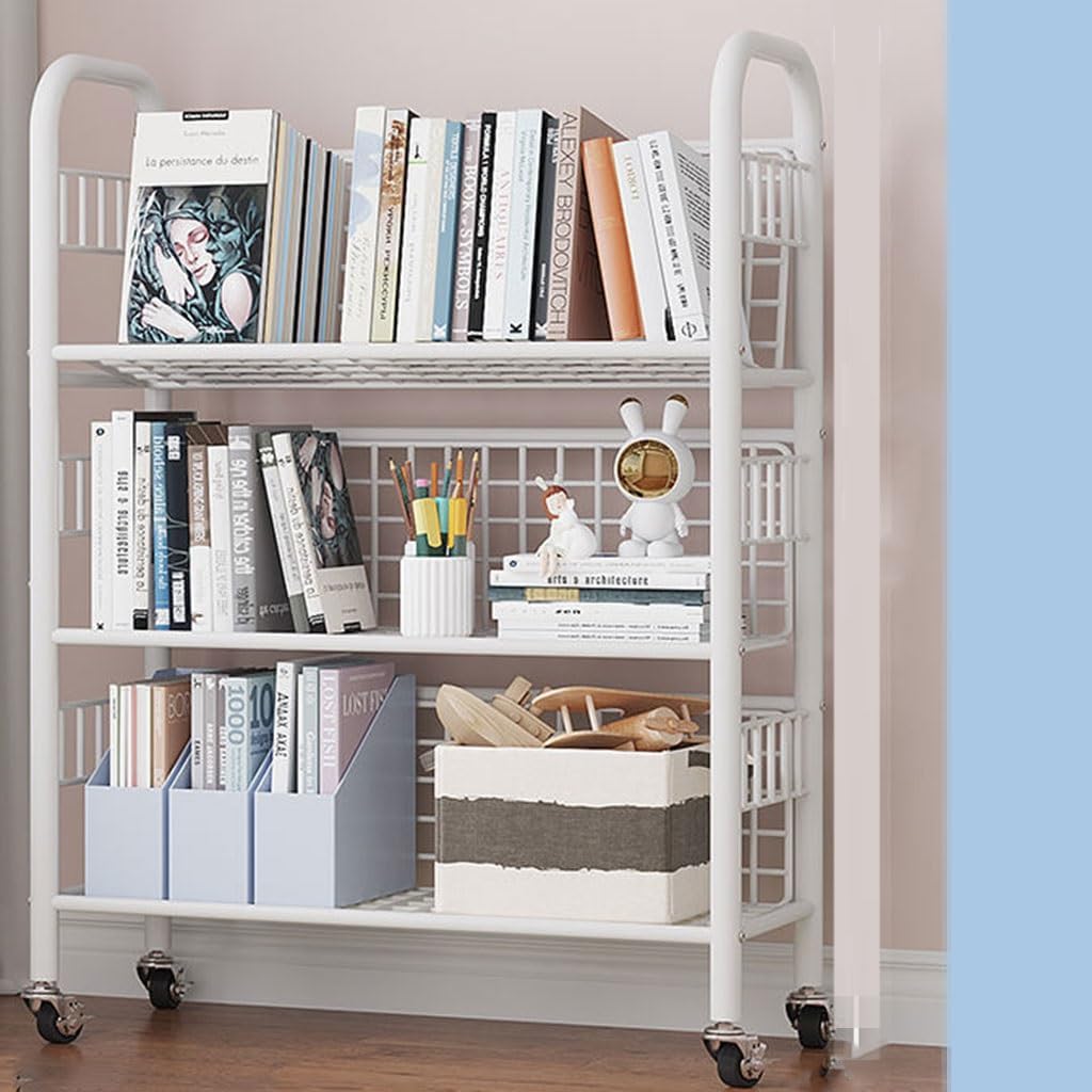Moveable Bookshelf with 360° Steering Wheels Slide Out Rolling Utility ...