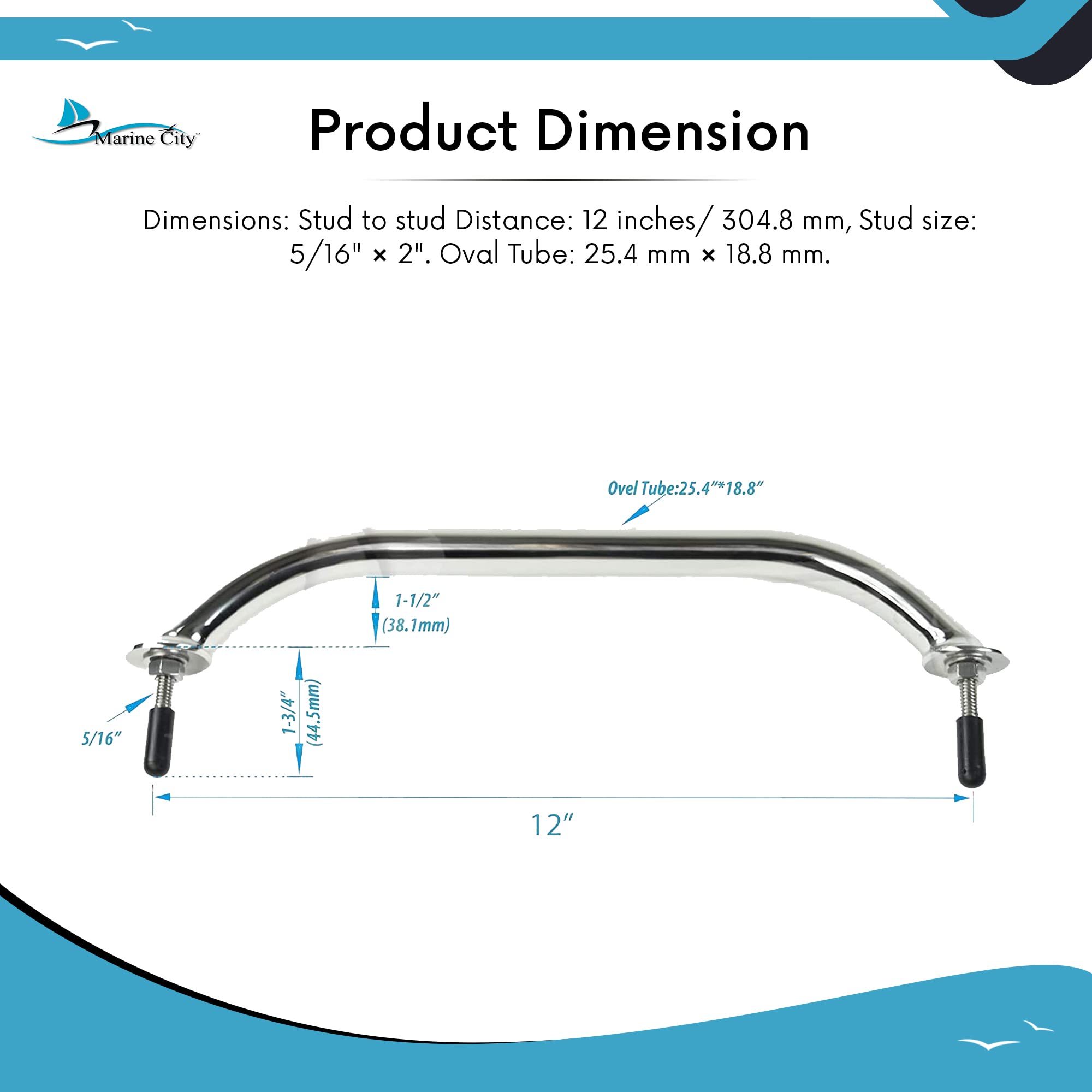 Boat Grab Handle MARINE CITY Stainless Steel Oval Grab Bar Handrail ...