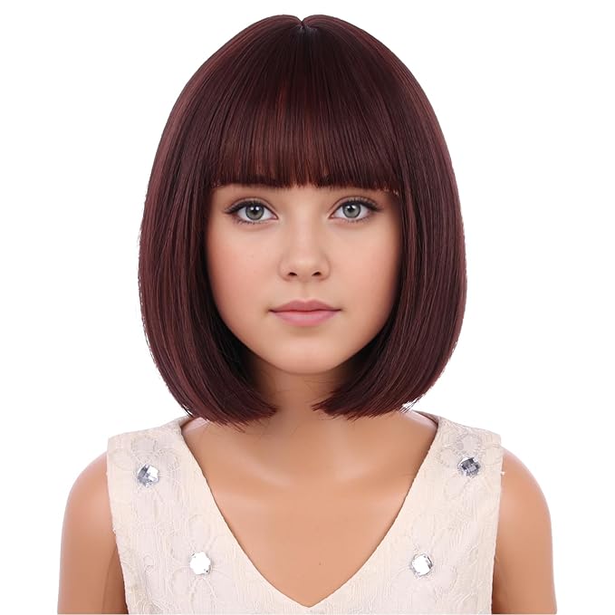 Amazon.com: PATTNIUM Kids Brown Wig with Bangs Child Short Brown Bob ...