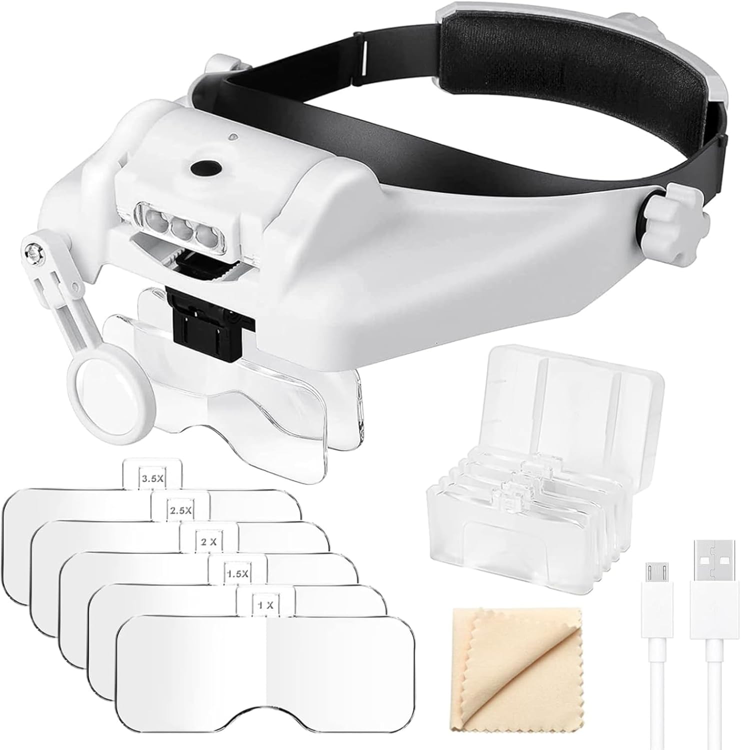 Headband Magnifier Glass with LED Light, SUNJOYCO 1X to 14X Head Mount ...