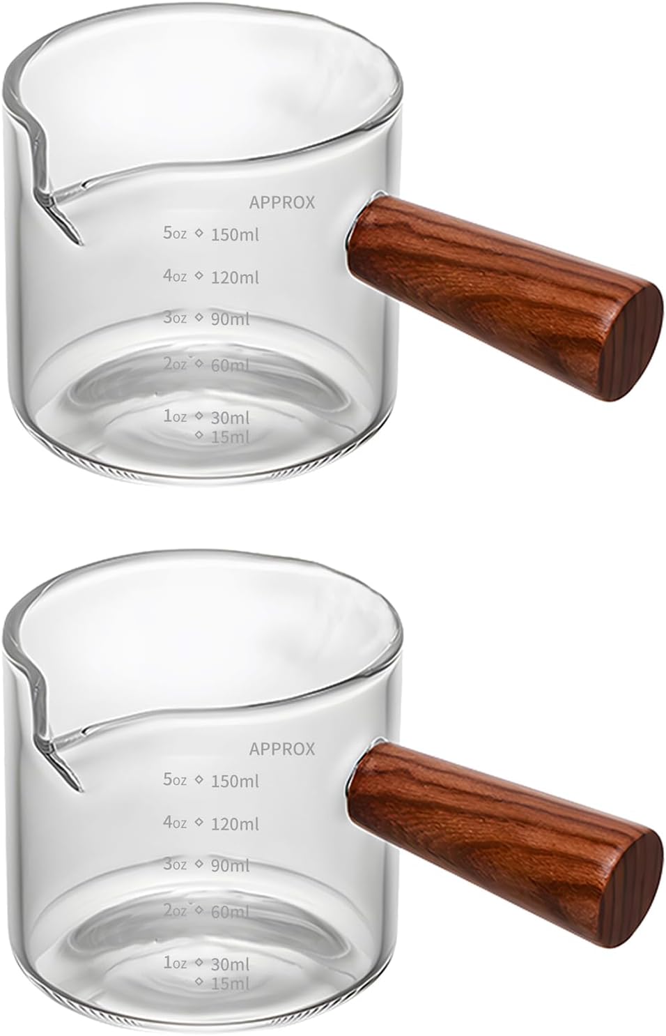 Amazon.com: Double Spouts 150ML /5OZ Measuring Triple Pitcher Milk Cup with Wood Handle Espresso ...