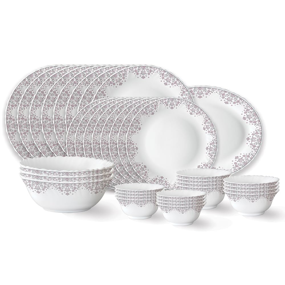 Larah by Borosil Lark Fluted Series Opalware Dinner Set | 36 Pieces for ...
