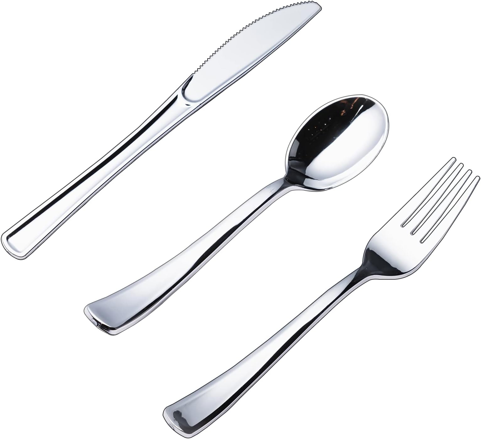 Amazon.com: Plastic Silverware Set- Silver Flatware Set- Heavy Duty ...