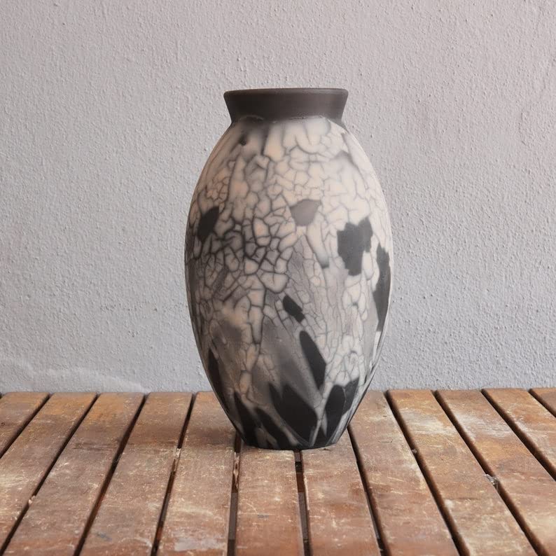 Amazon.com: Large 13.5" Oval Vase in Smoked Raku 387 - Raku Pottery ...