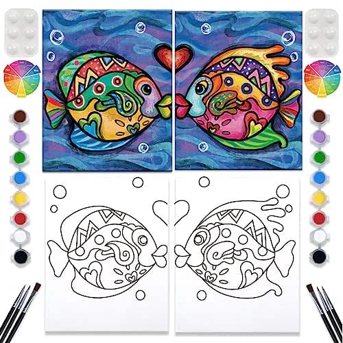 Amazon.com: VALLSIP 2 Pack Paint and Sip Canvas Painting Kit Pre Drawn Canvas for Painting for ...