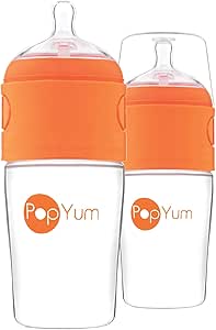 PopYum 260 ml Orange Anti-Colic Formula Making/Mixing/Dispenser Baby Bottles, 2-Pack (with #2 ...