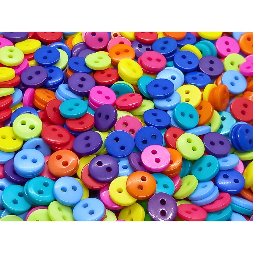 (Pack of 100) Mixed Colour 9mm Buttons - 2 Hole Small Round Plastic ...