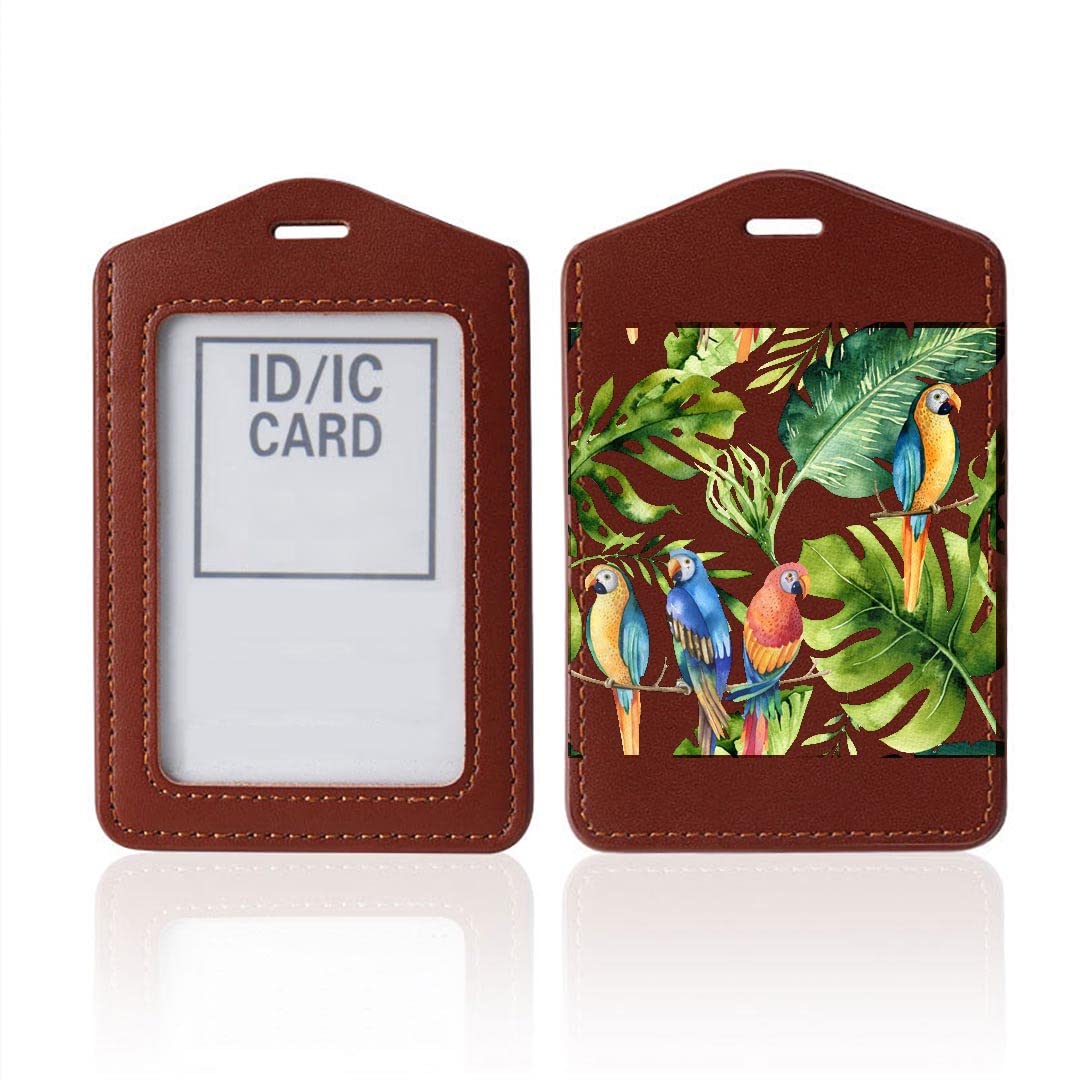 Amazon.co.jp: パスケース 定期入れ IC IDカード入れ ブラウン ネックストラップ付 社員証入れ 通学 通勤 passcase リーフ ボタニカル インコ 014723 ...