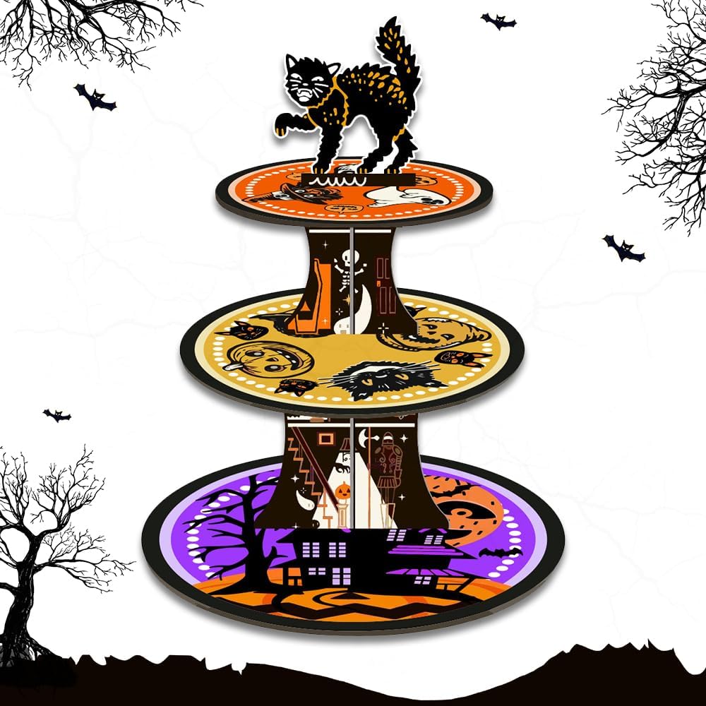 Amazon.com: 3-Tier Halloween Cupcake Stand Tower Halloween Castle Cake ...