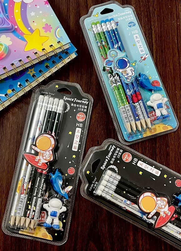 WingsCreations - Space Pencils Set Rubber top, Erasers and Pencil Grip ...