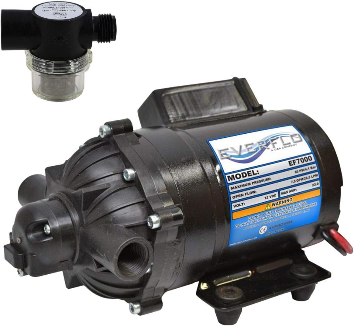 Amazon.com: Everflo EF7000 12V Demand Diaphragm Pump with Shurflo 255 ...