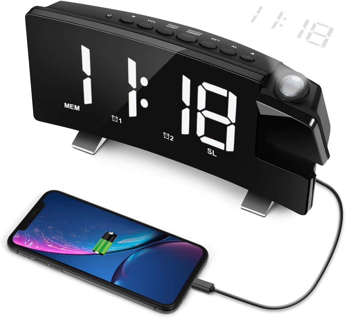 Amazon.com: LC.IMEEKE Projection Alarm Clock, 7" LED Curved-Screen ...