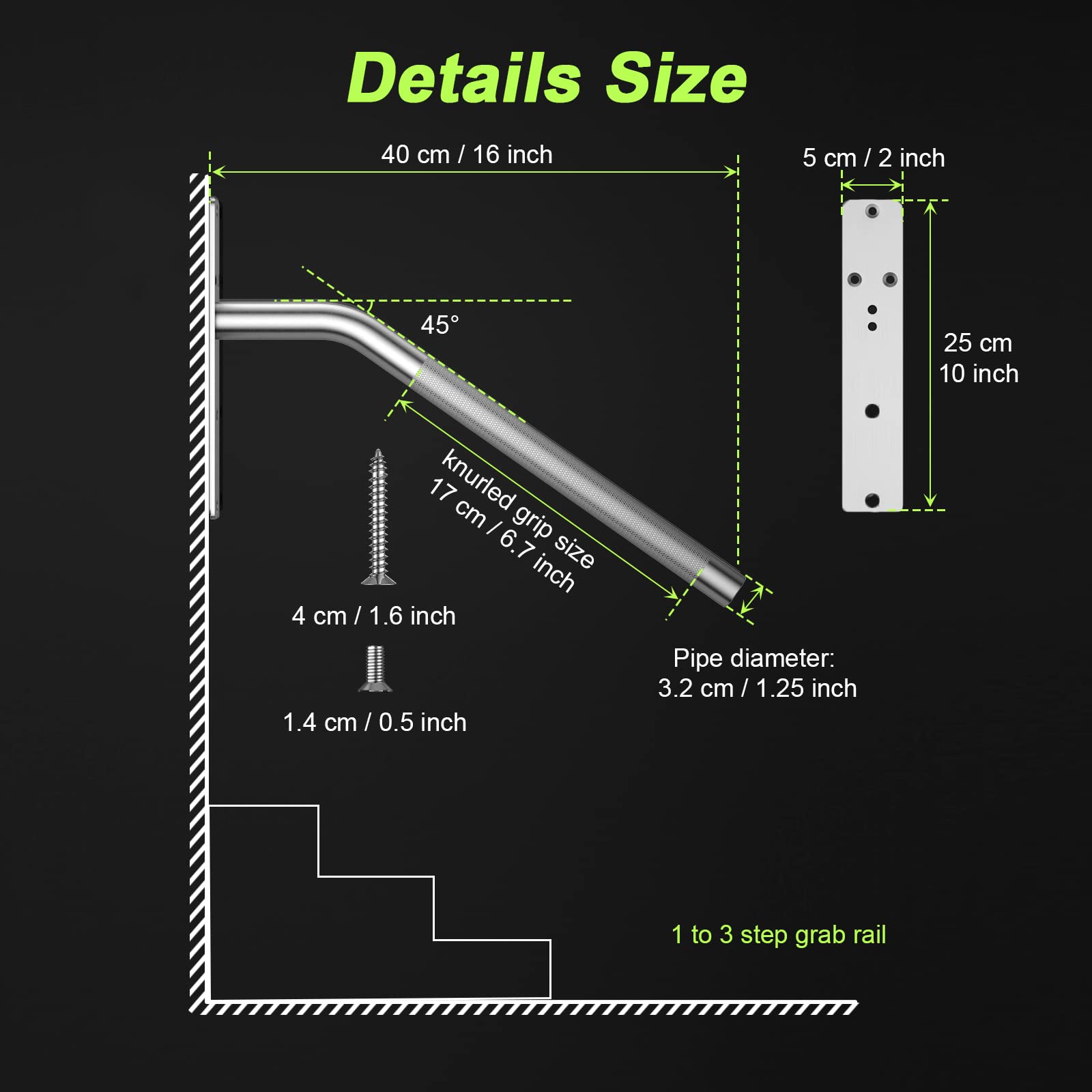 Snapklik.com : Brushed Nickel Stair Handrail 16 Inch -1.25" Diameter ...