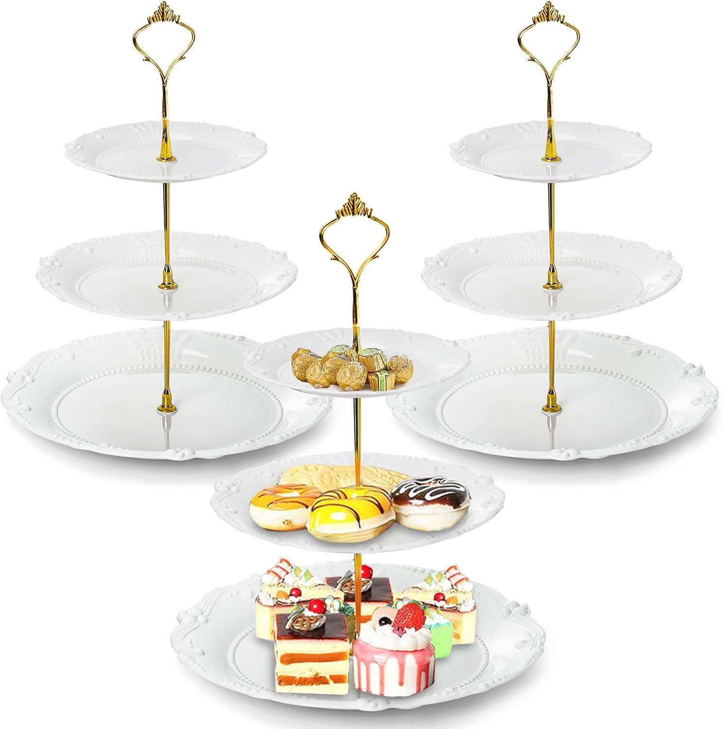 Fasmov 3 Pack Plastic Cupcake Stand, 3 Tier Cupcake Stand Dessert ...
