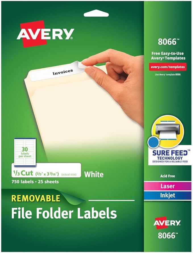 Amazon.com : Avery File Folder Labels with Sure Feed, 2/3" x 3-7/16 ...