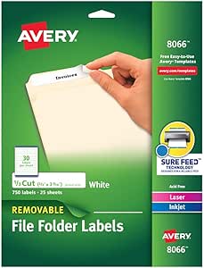 Avery Removable File Folder Labels with Sure Feed, 2/3" x 3-7/16", 5 ...