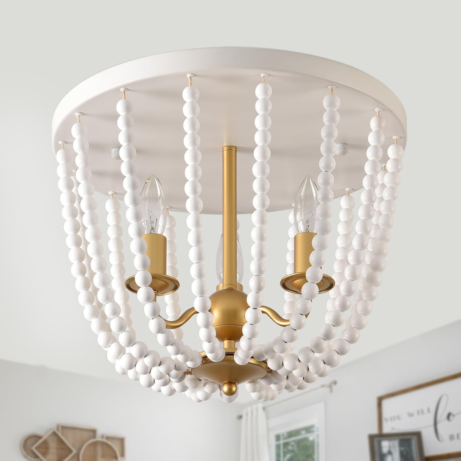 Modxian Boho Beaded Ceiling Light for Bedroom 15.7 Inch White Boho ...