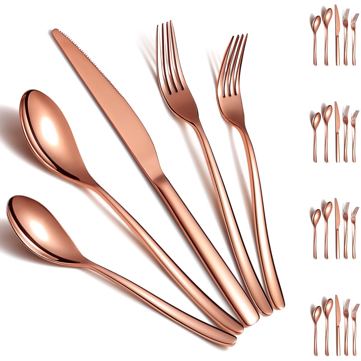 Silverware Set 20 Pieces Service for 4, ReaNea Rose Gold Flatware Set ...