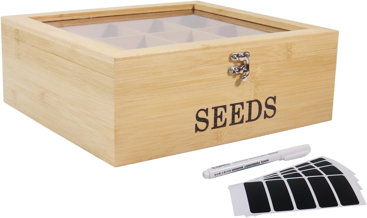 Amazon.com: Gdfjiy Seed Storage Box, Bamboo Seed Organizer Box with ...