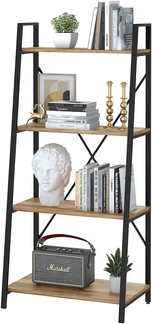 Amazon.com: BON AUGURE Industrial Ladder Shelf Bookcase, 4 Tier Rustic ...