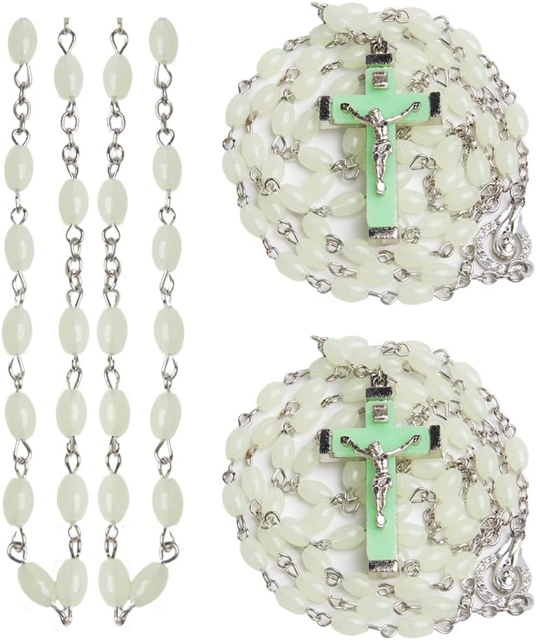 Amazon.com: Wixine 2Pcs Luminous Christian Catholic Cross Rosary ...