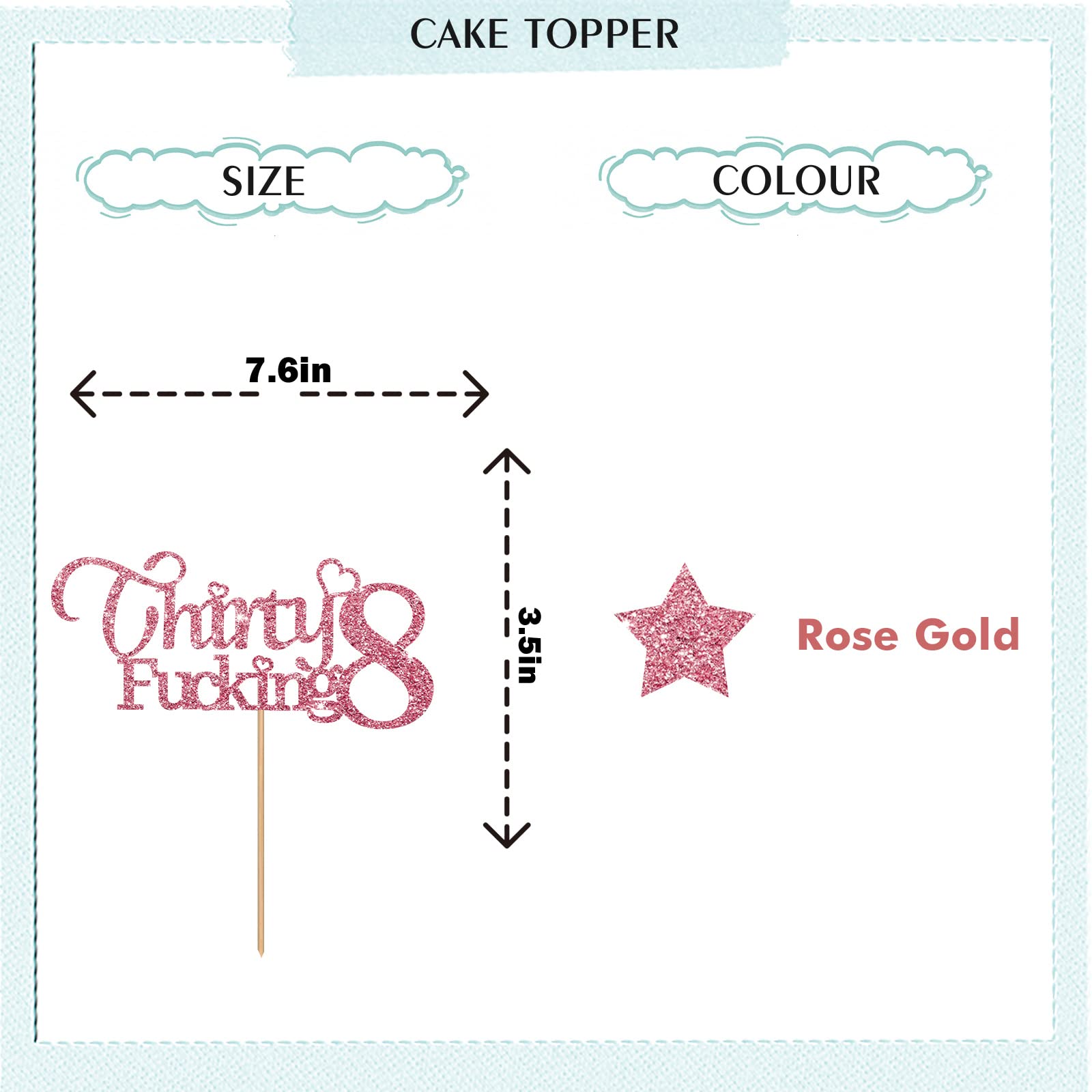 Snapklik.com : Rose Gold Glitter Thirty Eight Cake Topper, Happy 38th ...