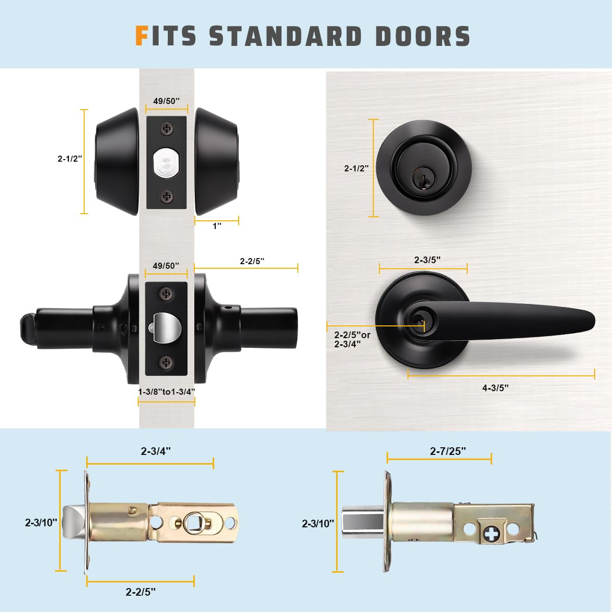 KNOBWELL 5 Pack Black Exterior Door Lock Set with Double Cylinder ...