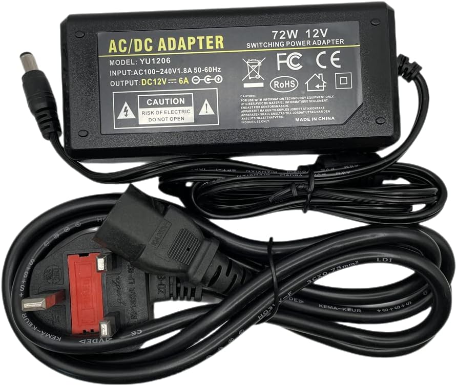 Multibao 12V 6A Power Supply, AC Adapter 100-240V 50-60hz 12V 72W Power ...