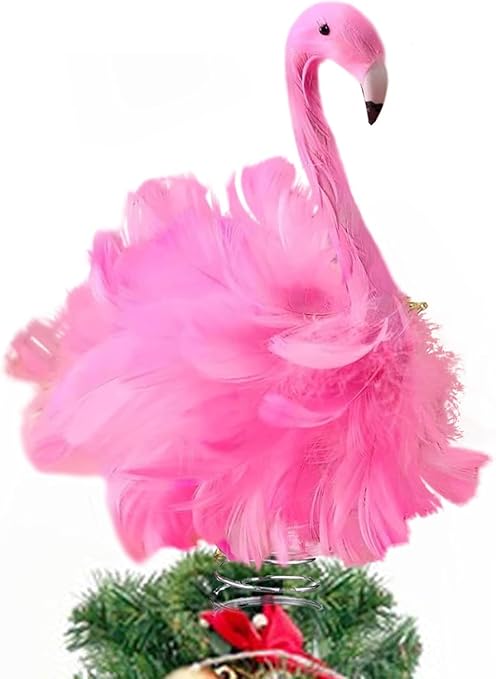 Amazon.com: Pink Flamingo Ornaments Christmas Tree Topper Artificial ...