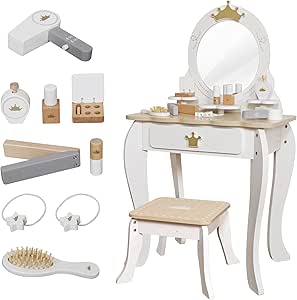 Amazon.com: Little Girls Makeup Table with Mirror and Chair, Kids ...