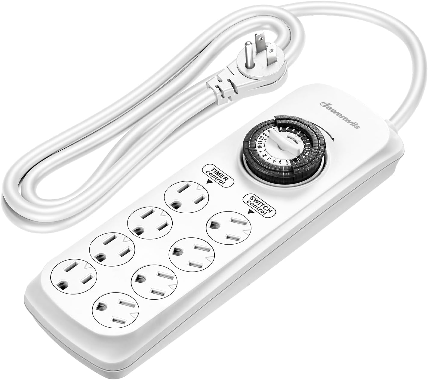 DEWENWILS Mechanical Timer Power Strip with 8 Outlets, Flat Plug, 6ft ...