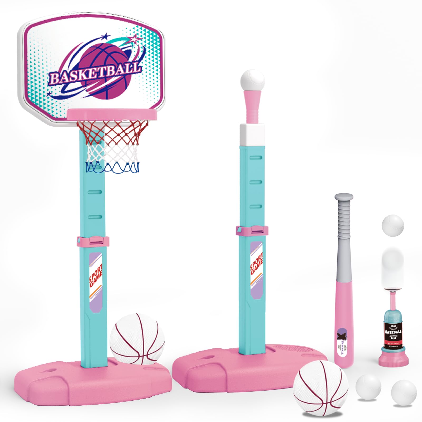 Amazon.com: 3 in 1 Basketball Hoop and Tee Ball Set for Girls: Baseball ...