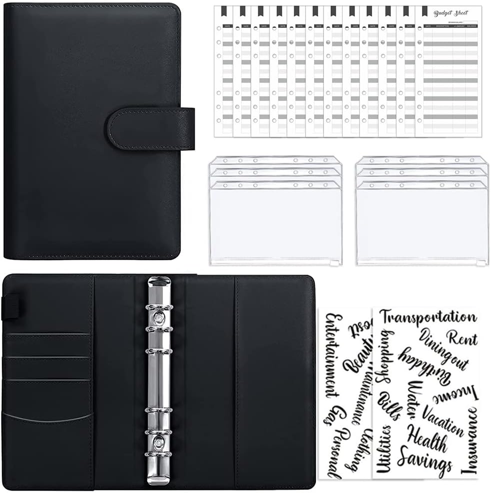 23PCS A6 Binder Budget Planner Organizer 6 Ring Binder Cover, FOME PU ...