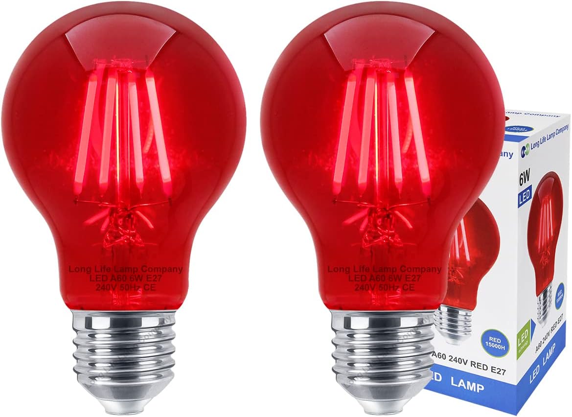 Long Life Lamp Company 2 x 6w LED RED Light Bulb E27 Edison Screw Red ...