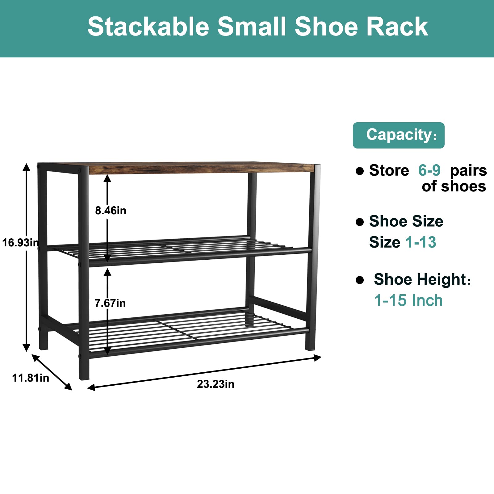 JEROAL 3-Tier Shoe Rack Storage Organizer,6-9 Pairs Sturdy Shoe Shelf ...