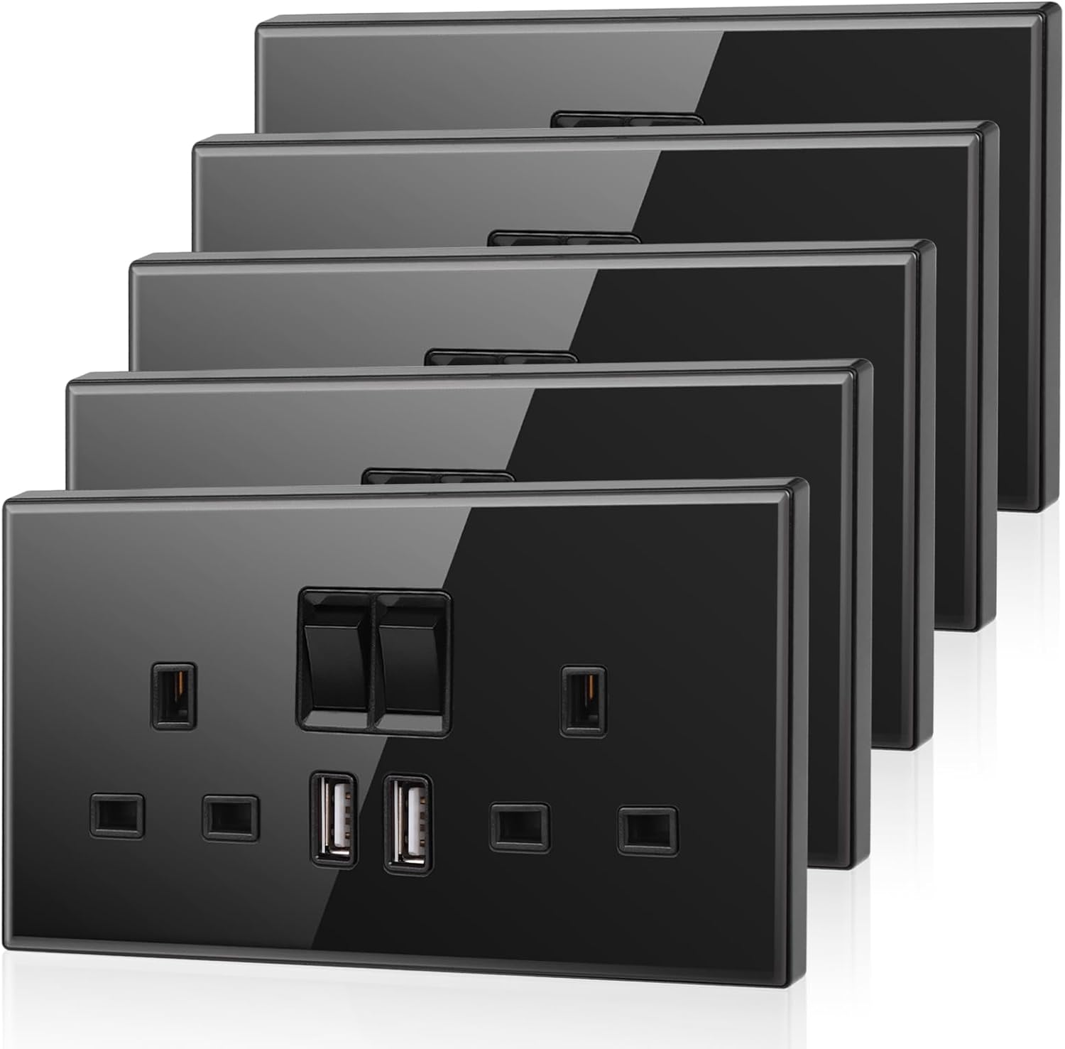 5 Pack CNBINGO Glass Double Switched Power Socket with 2 USB-A Charging Ports (2.1A Output ...