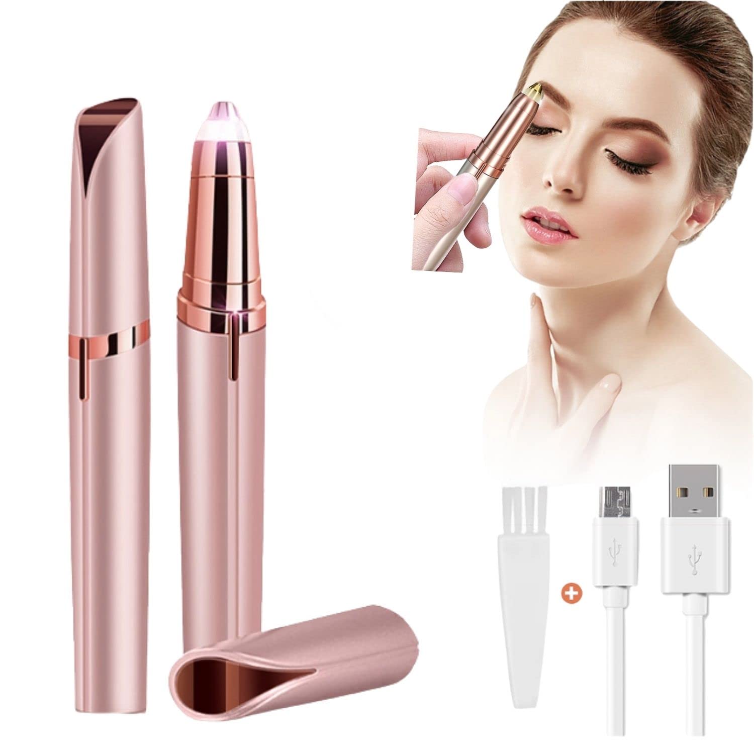 Rechargeable Eyebrow Trimmer, Electric Eyebrow Hair Remover with LED ...