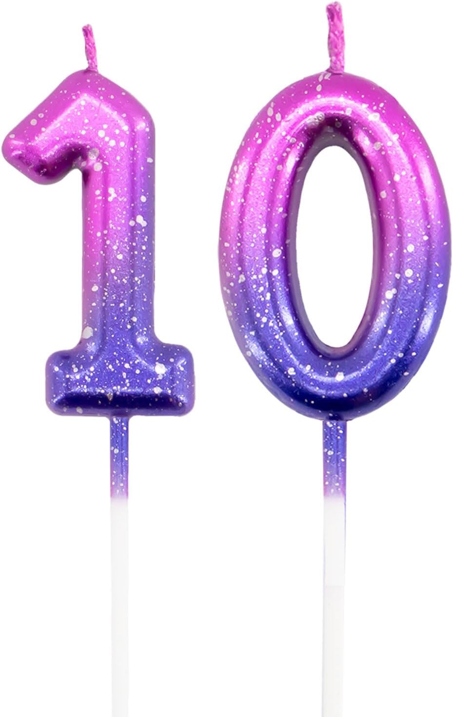 Amazon.com: Purple Birthday Number Candles 10, Glitter Happy Birthday ...