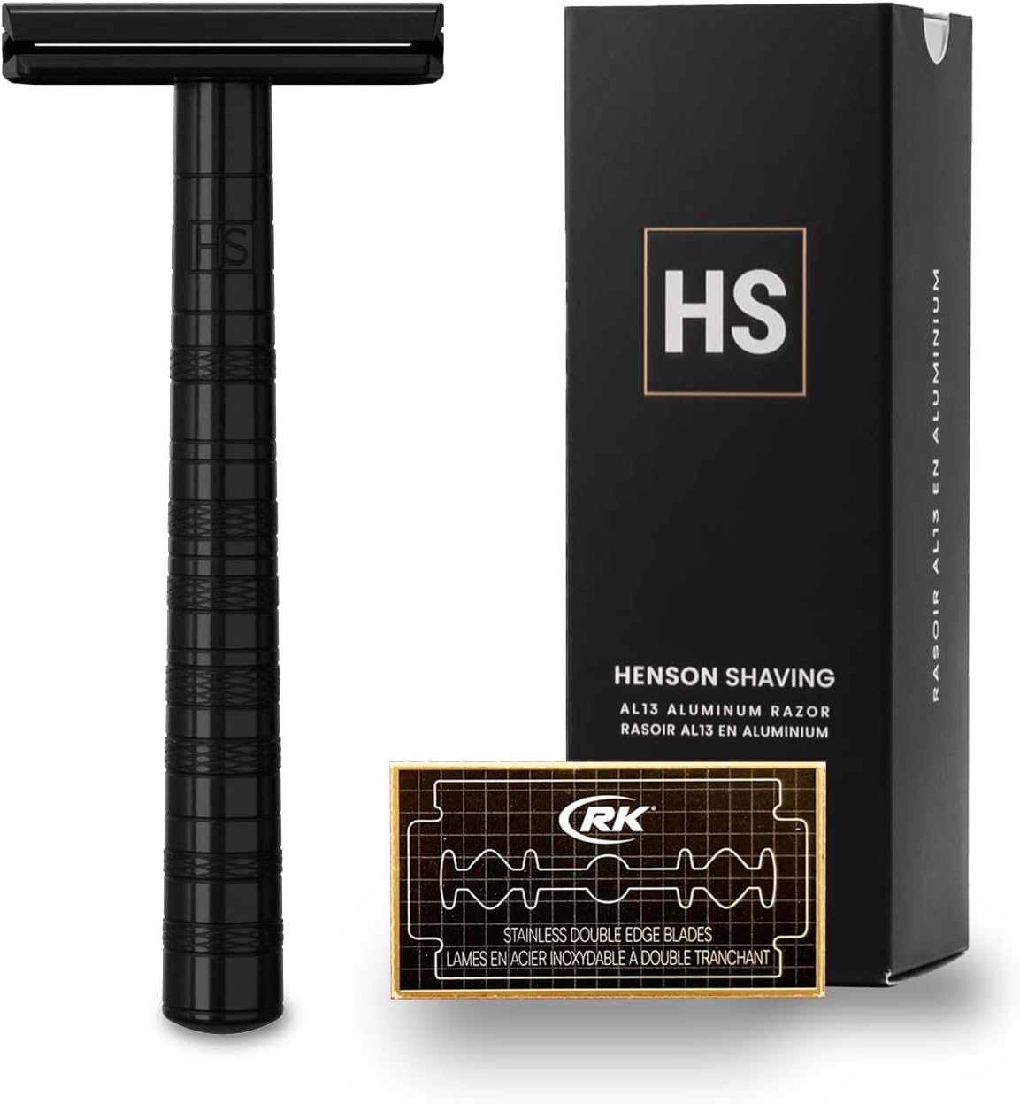 Henson Shaving Razor - Jet Black Double Edge Safety Razor with 5 Spare ...