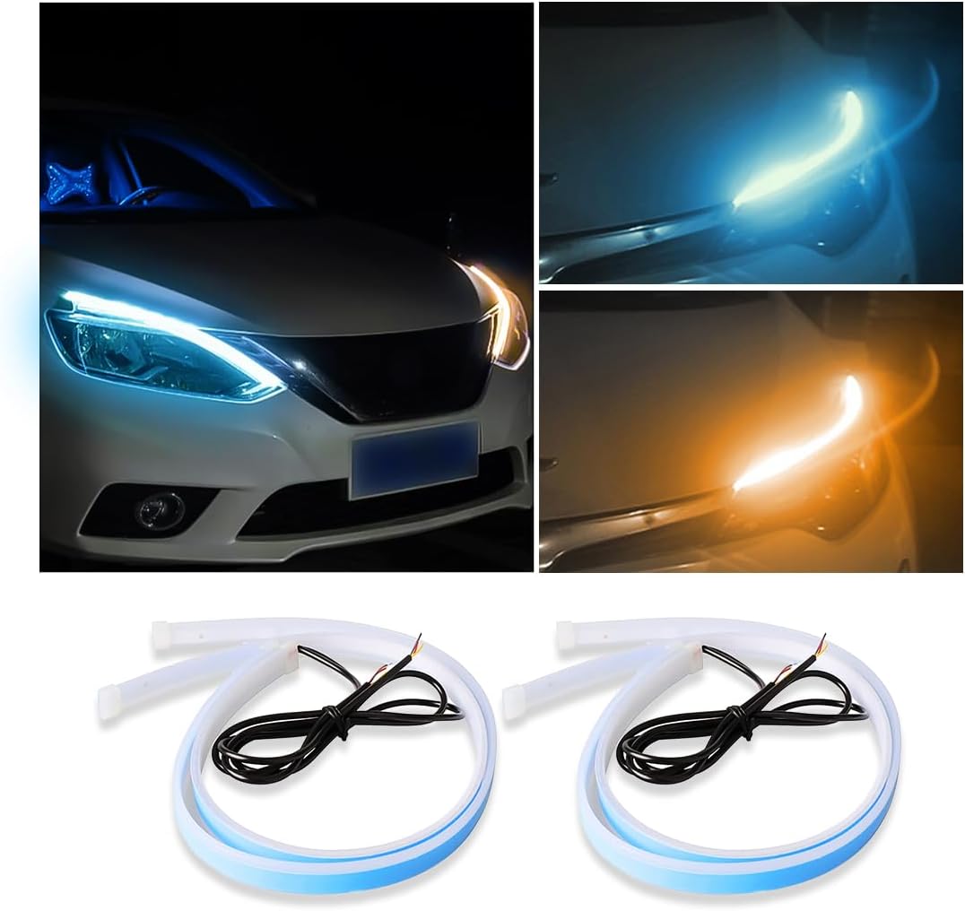 Amazon.com: Ziciner Car LED Headlight Strips, 2 Pcs Flexible Dual Color ...