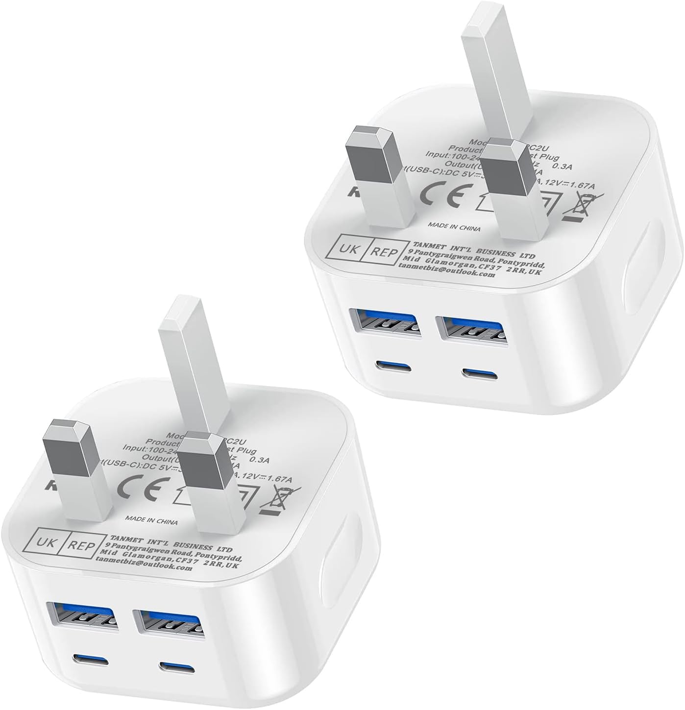 USB C Plug Fast Charge,2 Pack Multi USB Plug Fast Charger UK Charging ...