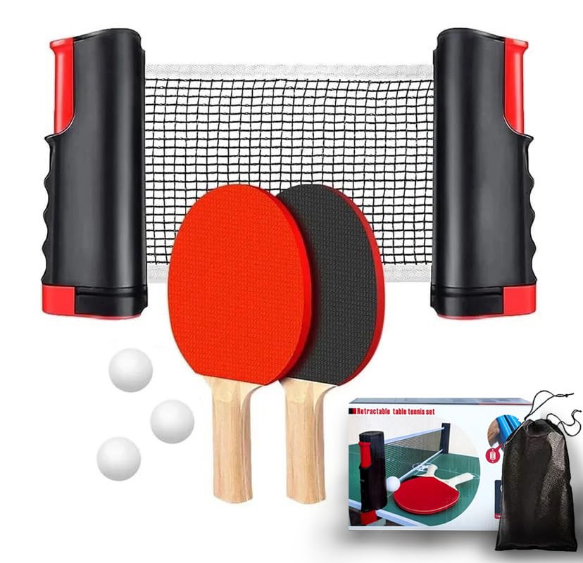 Ping Pong Paddle Set, Portable Table Tennis Set with Retractable Net ...