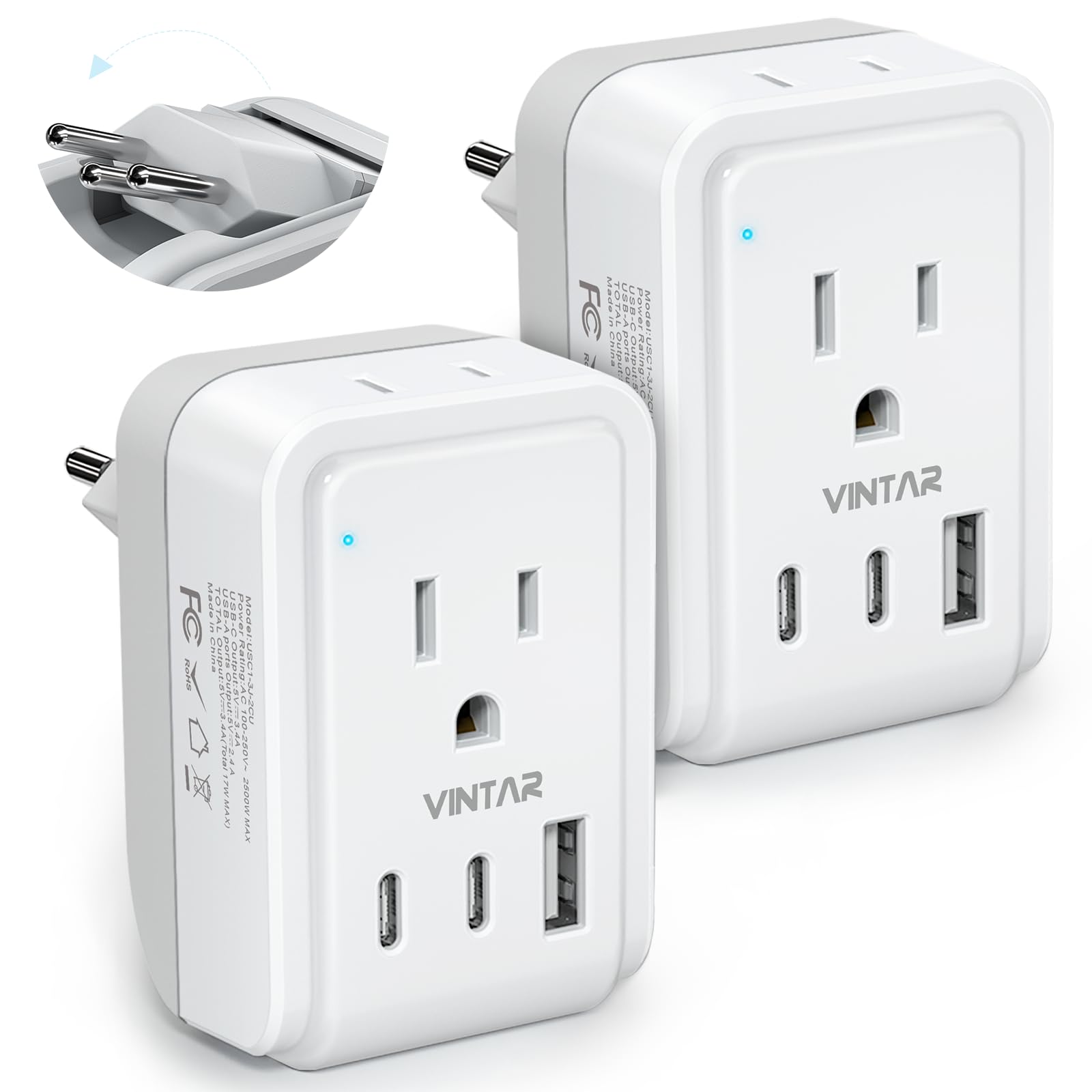 Snapklik.com : 2-Pack Switzerland Power Adapter, VINTAR Foldable Type J ...