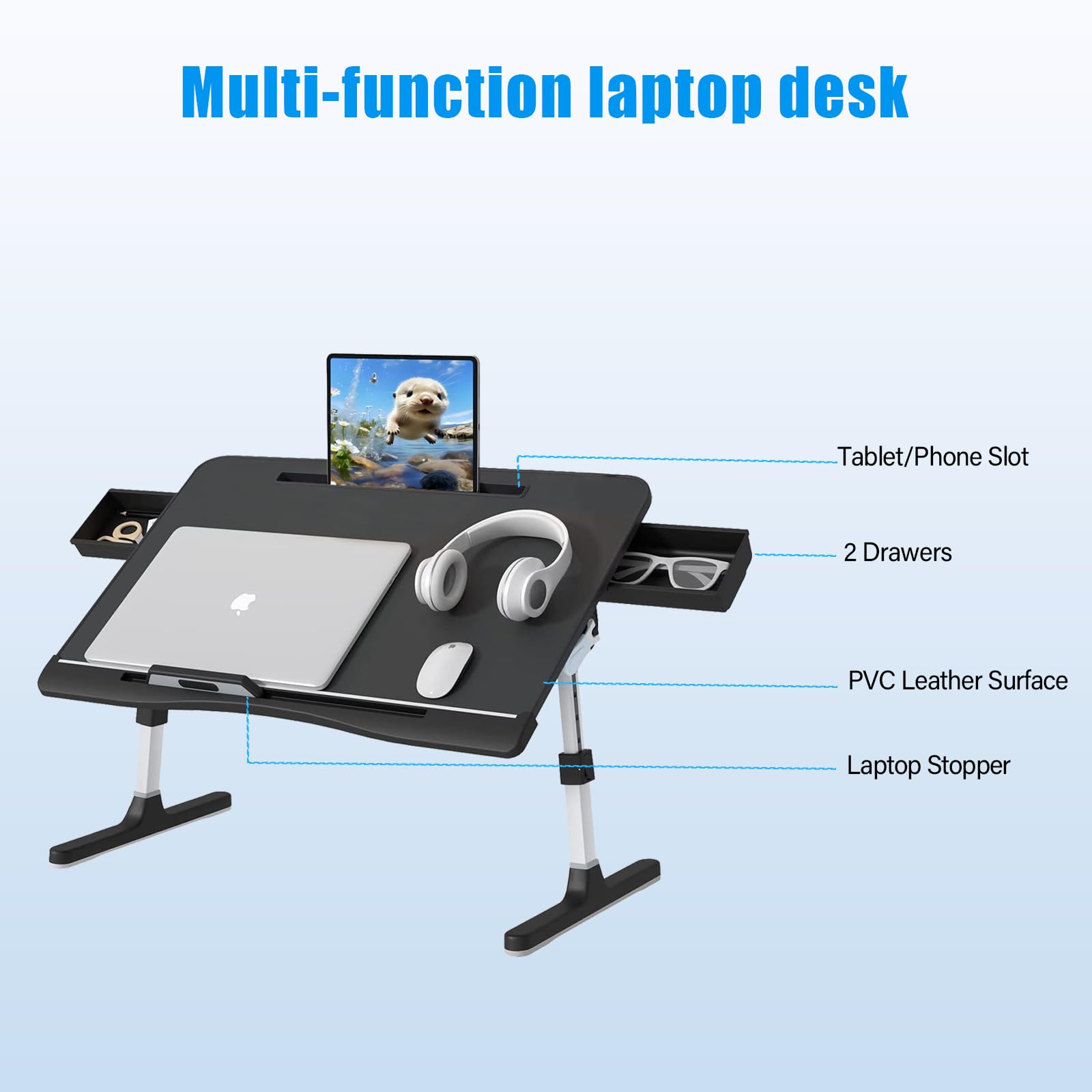 Bed Desk for Laptop, Adjustable Laptop Desk for Bed with 2 Storage ...