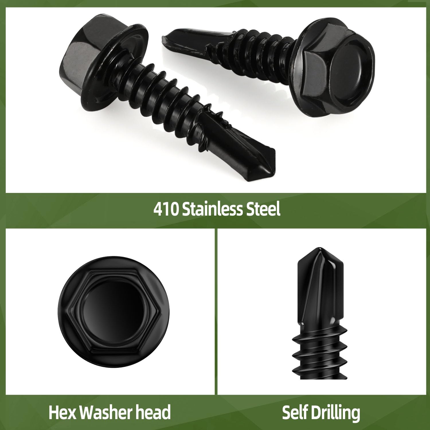 Snapklik.com : 100 PCS #14 X 3/4" Sheet Metal Screws, Black Hex Washer ...