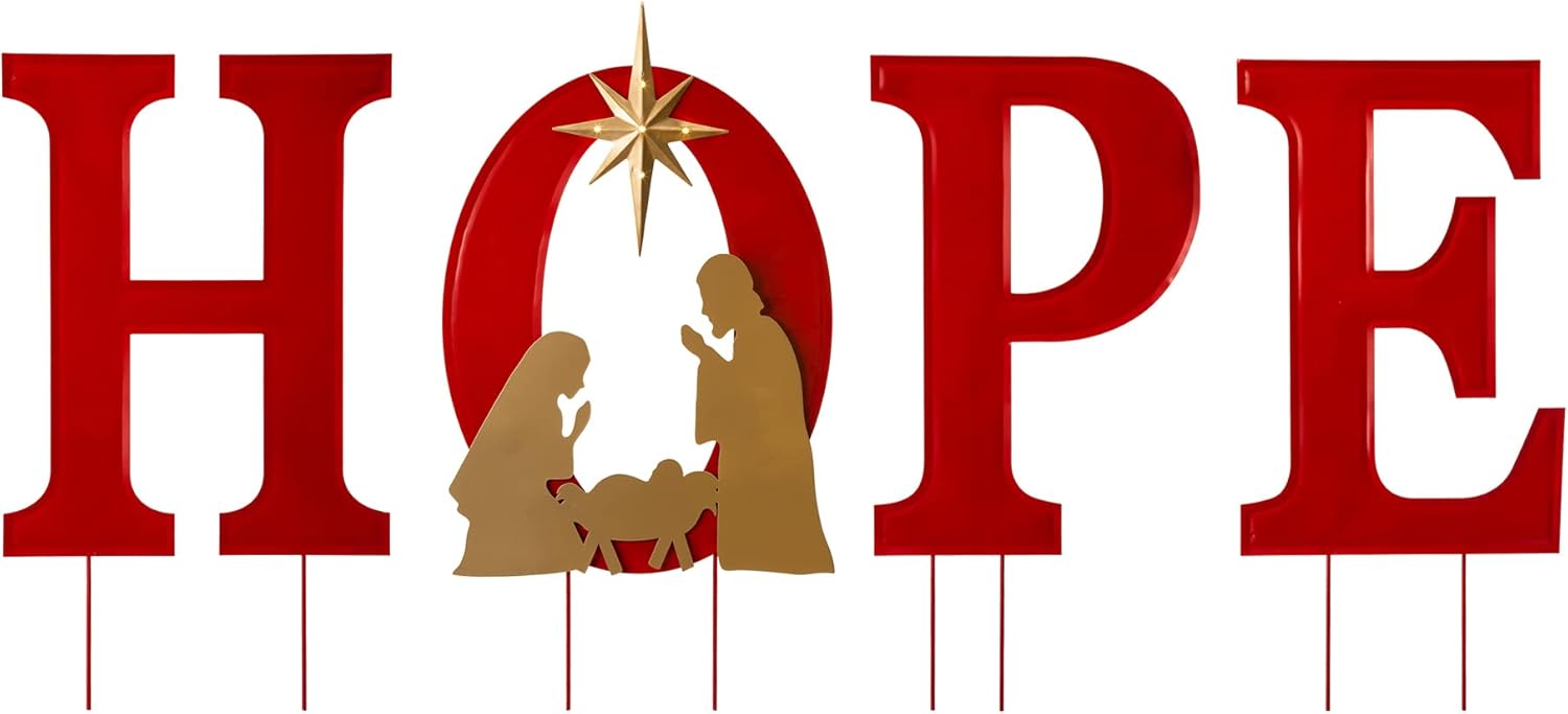 Amazon.com : glitzhome Lighted Metal Christmas Holy Nativity Hope Yard ...