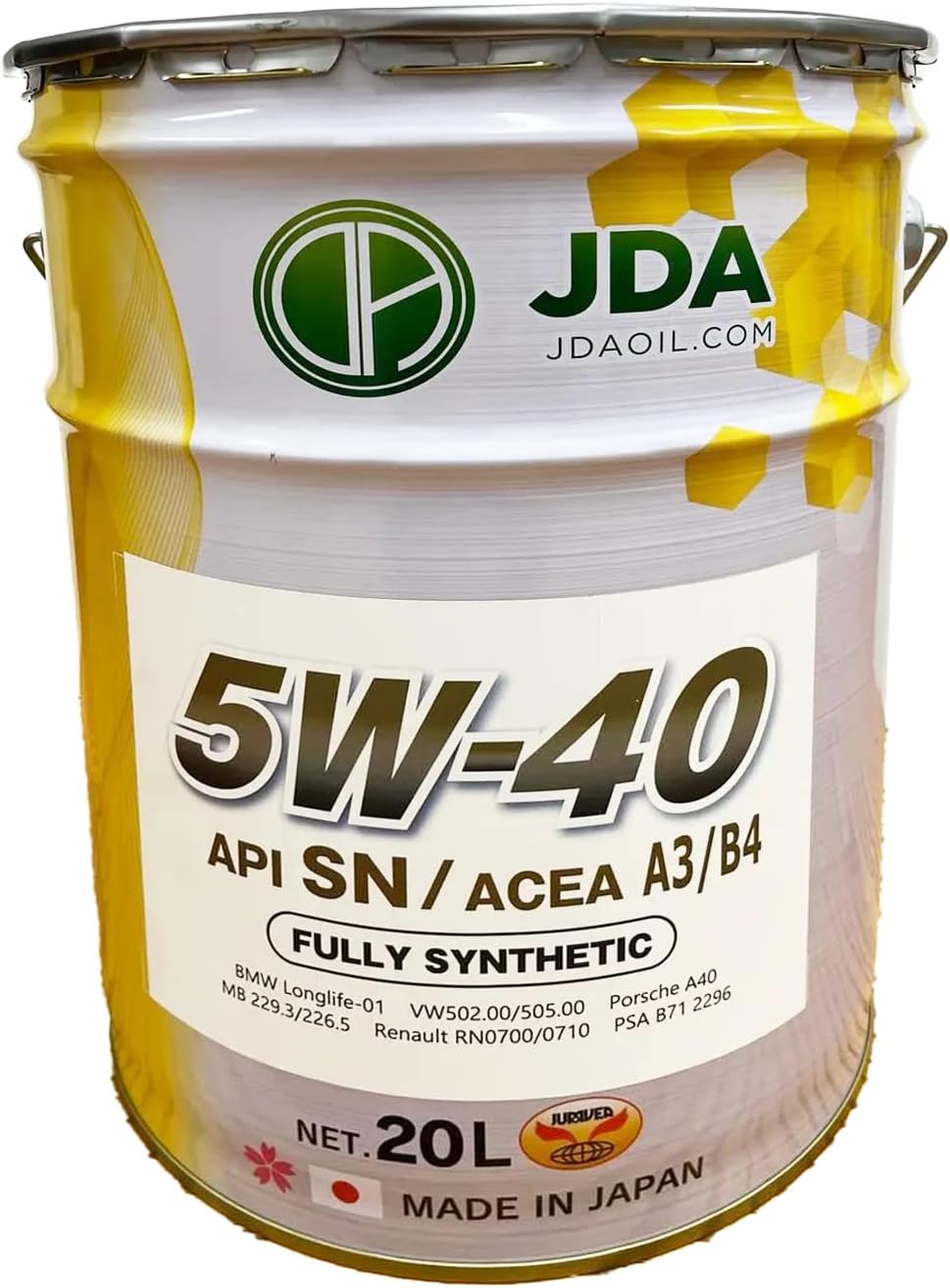 Amazon | JDA ユーロ エンジンオイル 5W-40 SN / A3/B4 20L 全合成基油 | 車用エンジンオイル | 車＆バイク