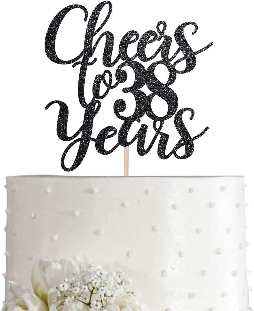 Amazon.com: 38 Black Glitter Happy 38th Birthday Cake Topper, Cheers to ...