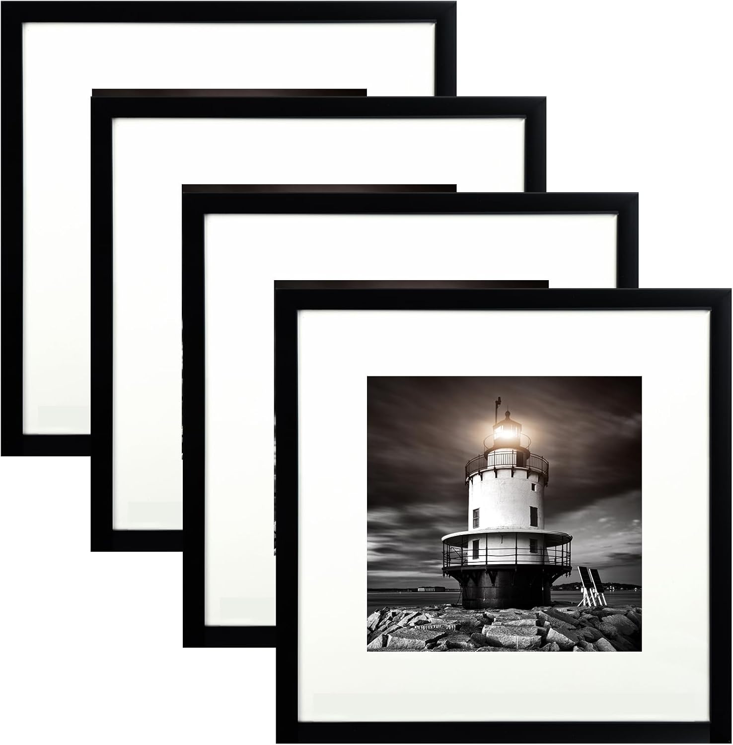 Fixwal - Juego de 4 marcos de fotos negros de 12 x 12 pulgadas, visualización de 8 x 8 pulgadas ...